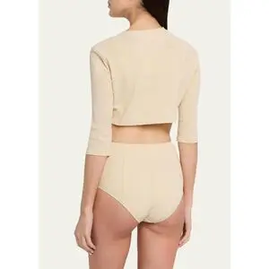 Lisa Marie Fernandez Seersucker Cropped Cardigan - Natural