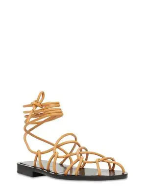 Khaite 10mm Lyon Leather Lace-up Sandals - Nude