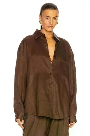 AEXAE Linen Woven Shirt - Brown