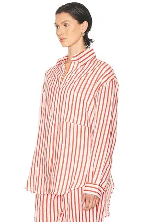 AEXAE Linen Woven Shirt - Stripe Red
