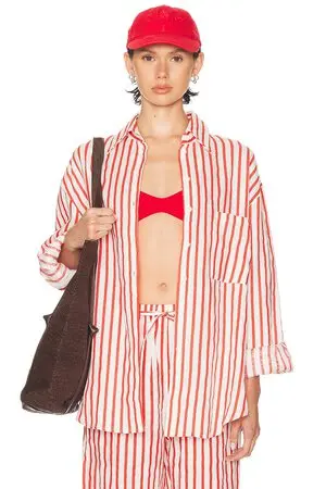 AEXAE Linen Woven Shirt - Stripe Red