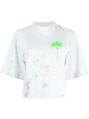 Palm Angels Paint Splatter Palm Tree Print T-shirt