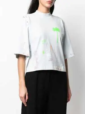 Palm Angels Paint Splatter Palm Tree Print T-shirt