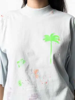 Palm Angels Paint Splatter Palm Tree Print T-shirt