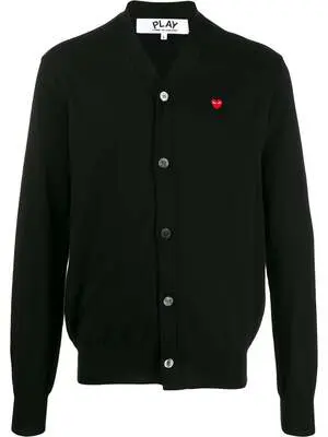 Play Comme Des Garcon Heart Logo V-neck Cardigan - Black