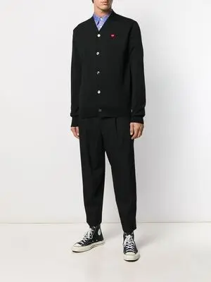 Play Comme Des Garcon Heart Logo V-neck Cardigan - Black