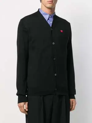 Play Comme Des Garcon Heart Logo V-neck Cardigan - Black