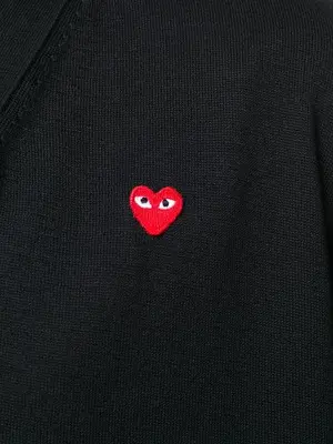 Play Comme Des Garcon Heart Logo V-neck Cardigan - Black