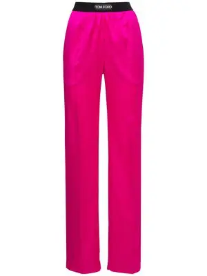TOM FORD Logo Silk Satin Pajama Pants Fuchsia