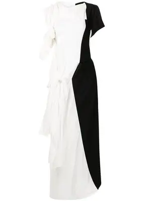 Yohji Yamamoto Colour-block Asymmetric Maxi Dress