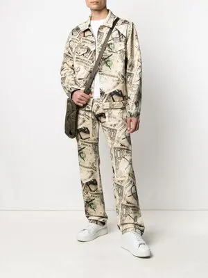 424 Dollar Bill Print Denim Jacket - Neutrals
