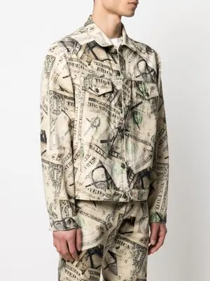 424 Dollar Bill Print Denim Jacket - Neutrals