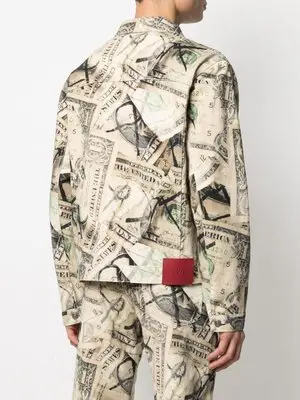 424 Dollar Bill Print Denim Jacket - Neutrals