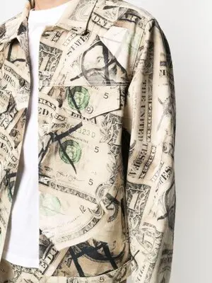 424 Dollar Bill Print Denim Jacket - Neutrals