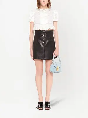 Miu Miu Floral-button Leather Skirt