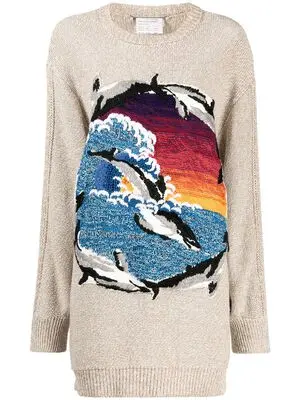 Stella McCartney Dolphin Scene Intarsia Oversized Jumper