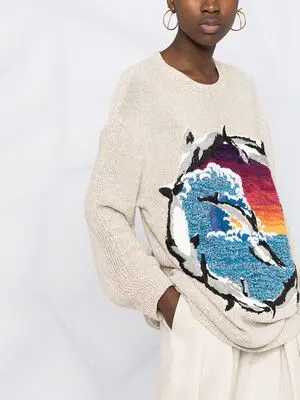 Stella McCartney Dolphin Scene Intarsia Oversized Jumper