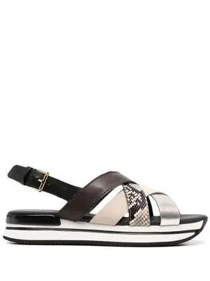 Hogan Colour Block Cross Strap Sandals - Gold