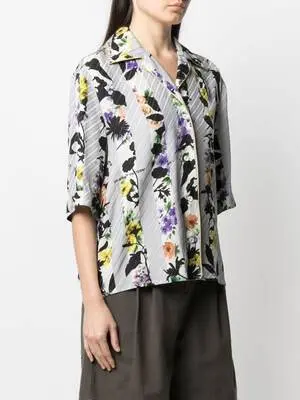 Off-White Striped Floral Bowling Shirt