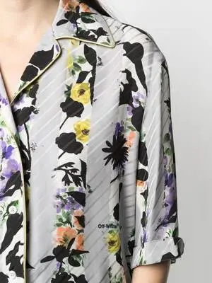 Off-White Striped Floral Bowling Shirt