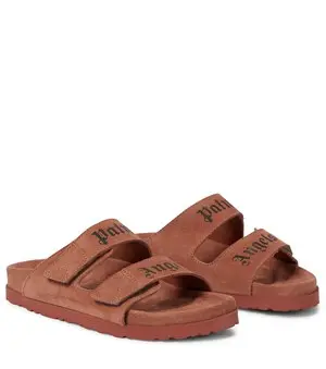 Palm Angels Logo Suede Sandals Brown