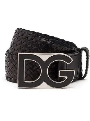 Dolce & Gabbana Dg Buckle Woven Belt - Black