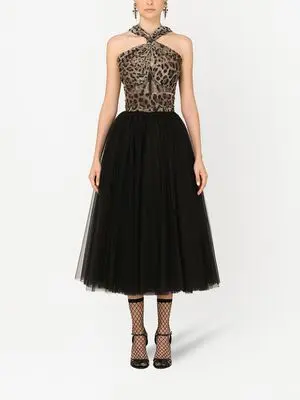 Dolce & Gabbana Leopard Print-paneled Tulle Gown