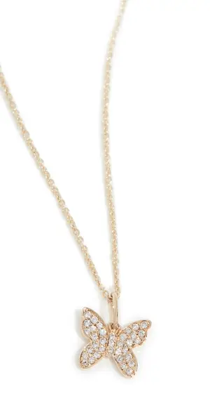 SYDNEY EVAN Mini Pave Butterfly Charm Necklace - Yellow Gold