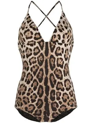 Dolce & Gabbana Leopard Print One Piece - Brown