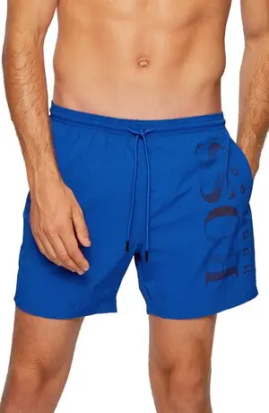 BOSS Men's Boss Octopus Nylon Swim Trunks Blue