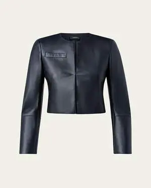 Akris Hasso Cropped Napa Leather Jacket - Navy
