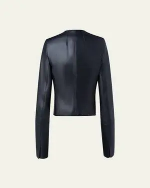 Akris Hasso Cropped Napa Leather Jacket - Navy