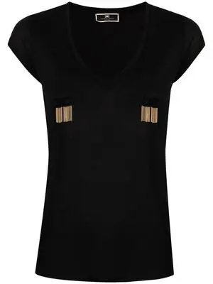 Elisabetta Franchi Sequin-embellished V-neck T-shirt - Black