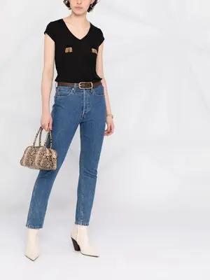 Elisabetta Franchi Sequin-embellished V-neck T-shirt