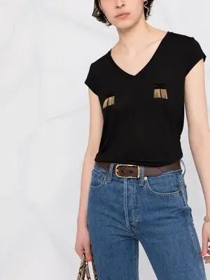 Elisabetta Franchi Sequin-embellished V-neck T-shirt