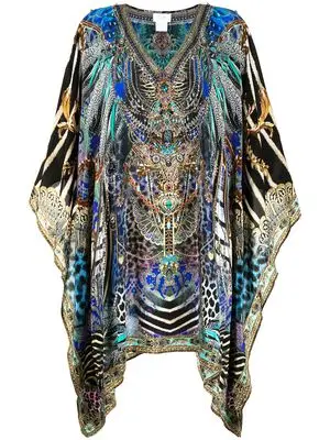 Camilla Animal Army-print Kaftan Dress