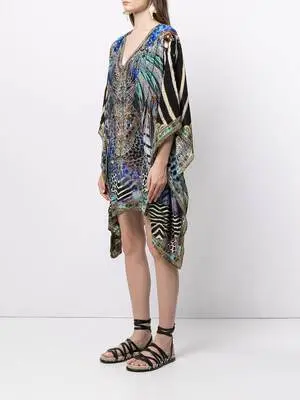 Camilla Animal Army-print Kaftan Dress