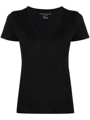 Majestic Filatures Scoop Neck Linen-blend T-shirt - Black
