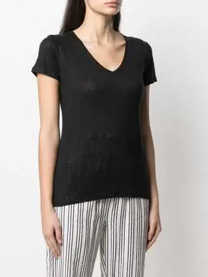 Majestic Filatures Scoop Neck Linen-blend T-shirt - Black