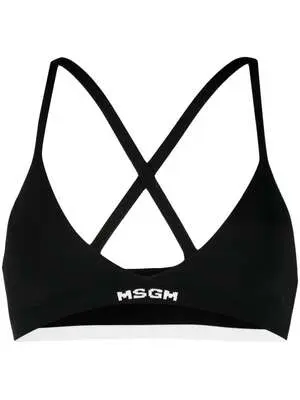 MSGM Ribbed Knit Logo-hem Bra