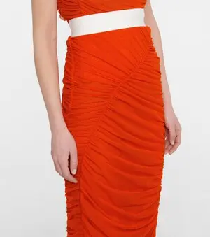 Dries Van Noten Ruched Mesh Midi Skirt - Orange