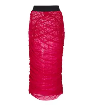 Dries Van Noten Ruched Mesh Midi Skirt - Pink