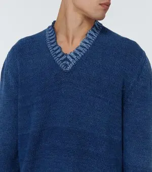 Maison Margiela Ripped V-Neck Sweater In Blue - 30% Off | Editorialist