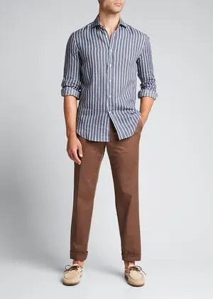 Brunello Cucinelli Men's Italian-Fit Flat-Front Pants - Brown