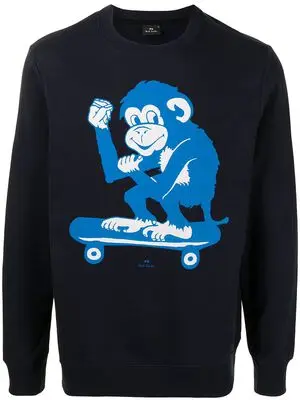 Paul Smith Skater Monkey Print Sweatshirt In Blue - 44% Off