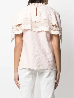 Alberta Ferretti Embroidered Short-sleeve Blouse - Pink