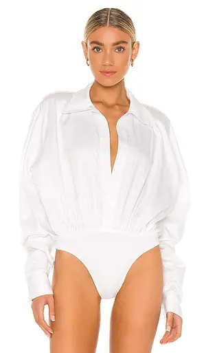 Norma Kamali Oversized Boyfriend Shirt Bodysuit