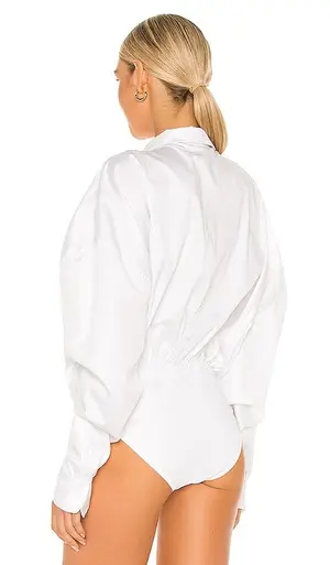 Norma Kamali Oversized Boyfriend Shirt Bodysuit