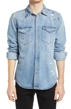 Blanknyc Ranger Distressed Denim Western Shirt