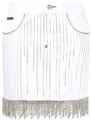 Philipp Plein Crystal-embellished Denim Skirt - White